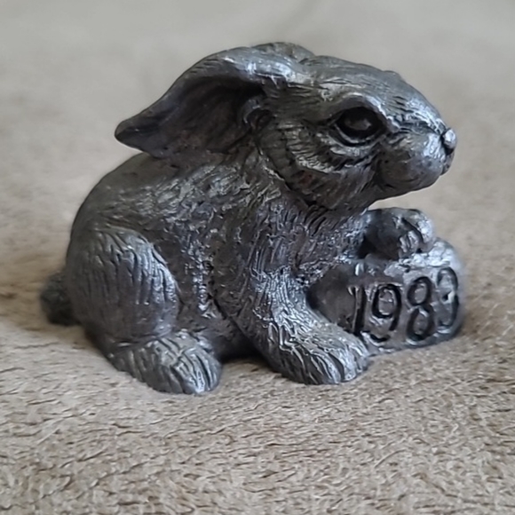 Art | Ma Ricker Pewter Bunny Rabbit 1983 Wildlife Animal Diorama ...